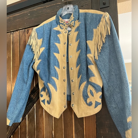 Jackets & Coats | Vintage Denim Diamond And Leather Jean Jacket With ...